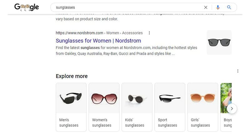 Google-tester Utforsk mer søkeavgrensning for produktforespørsler